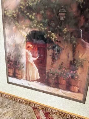 Vintage | Art | Floral Brick Courtyard Art Print Ornate Gold Frame ...